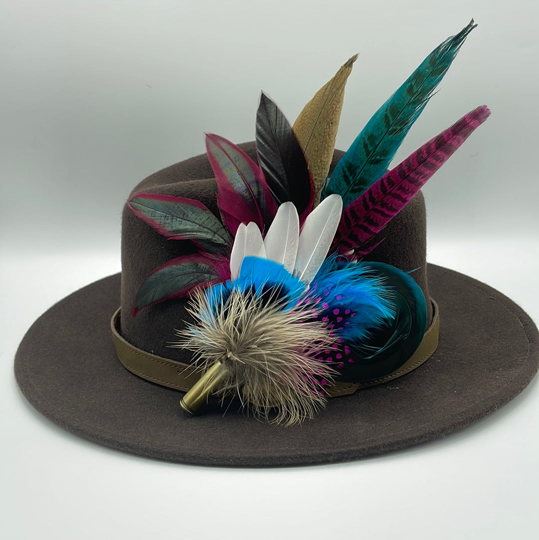 Plum, Blue, Pink & Natural Feather Hat Pin (CFP329) – Country Feathers