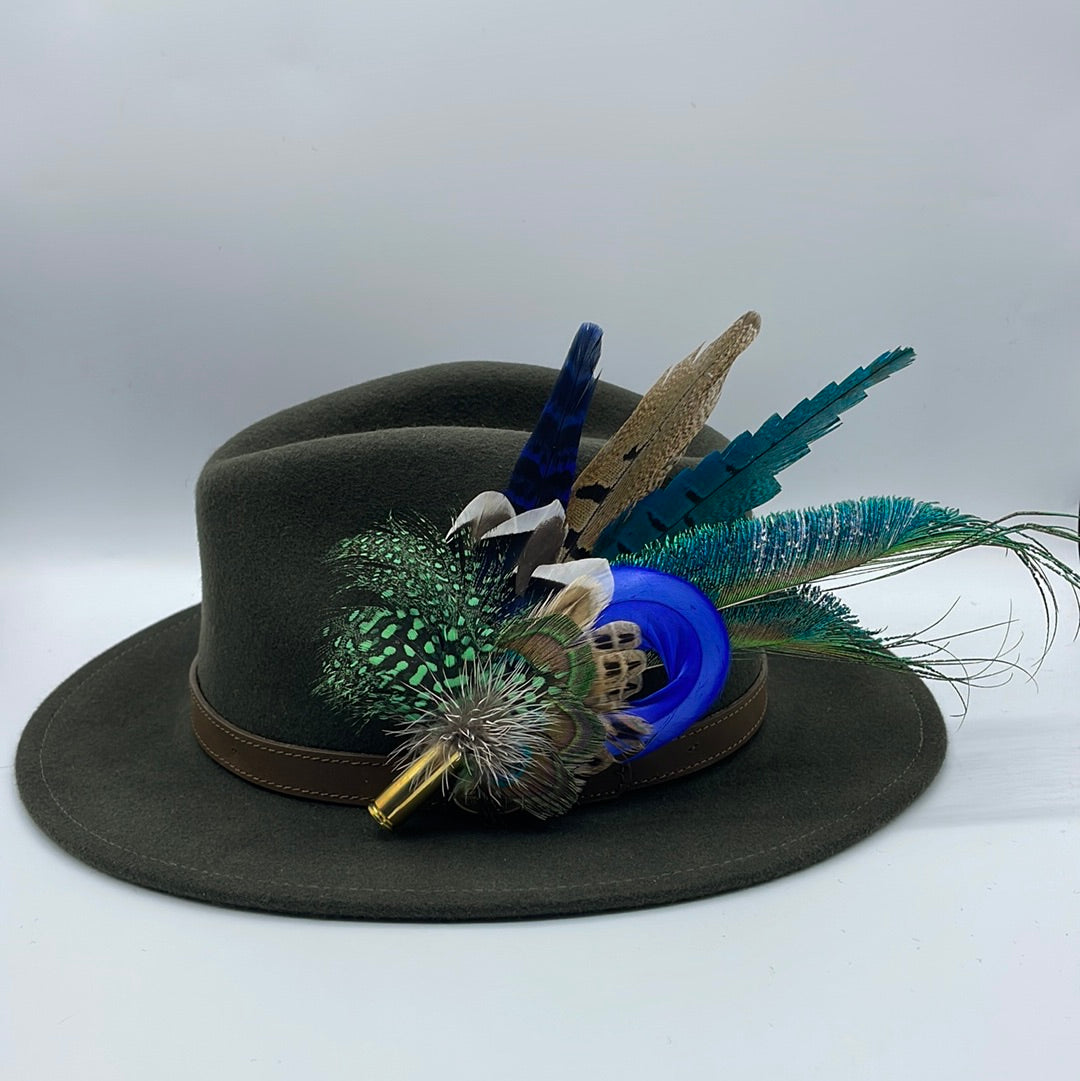 Peacock, Blue & Natural Feather Hat Pin (CFP346) – Country Feathers